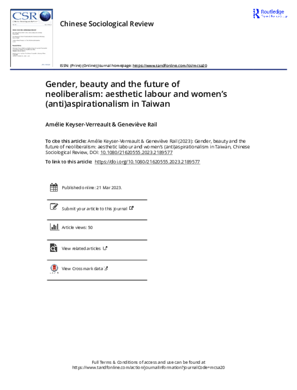 (PDF) Gender, beauty and the future of neoliberalism: aesthetic labour ...