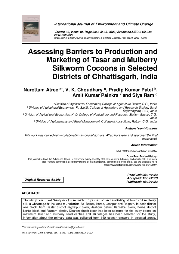 (PDF) Assessing Barriers to Production and Marketing of Tasar and Mulberry Silkworm Cocoons in ...
