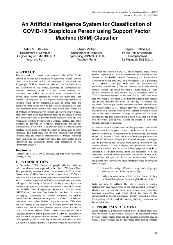 (PDF) An Artificial Intelligence System for Classification of COVID-19 Suspicious Person using ...
