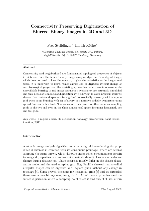 (PDF) Connectivity preserving digitization of blurred binary images in 2D and 3D | Peer ...