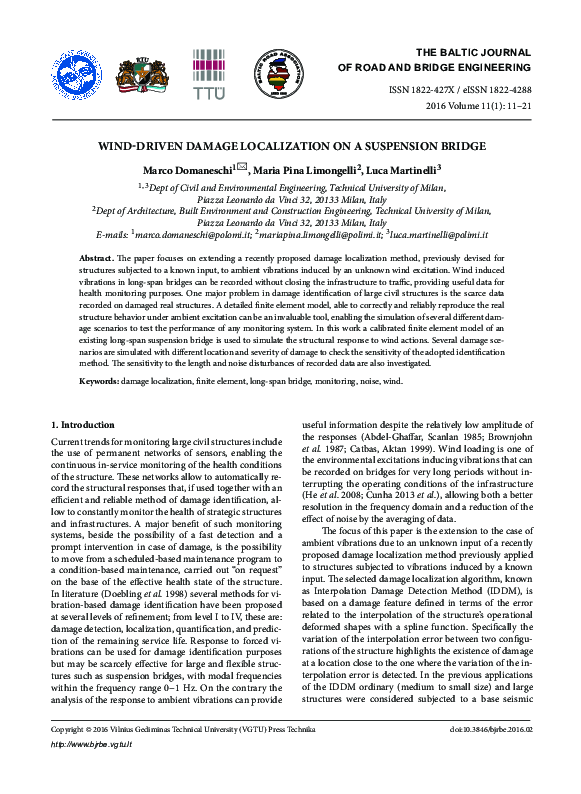 (PDF) Wind-driven damage localization on a suspension bridge