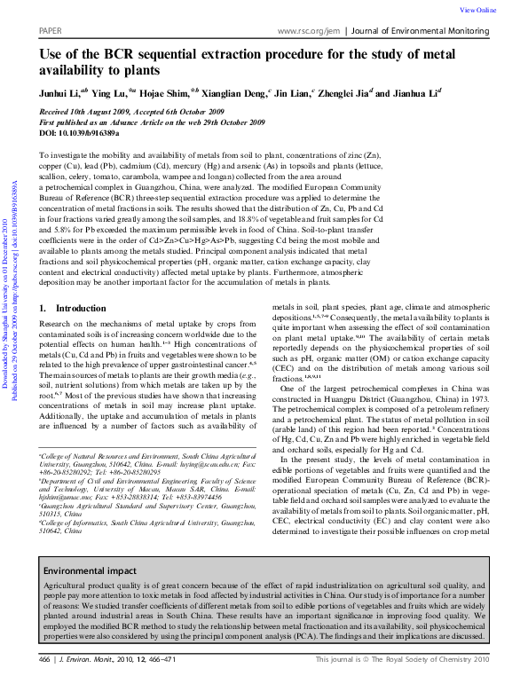 (PDF) Use of the BCR sequential extraction procedure for element ...