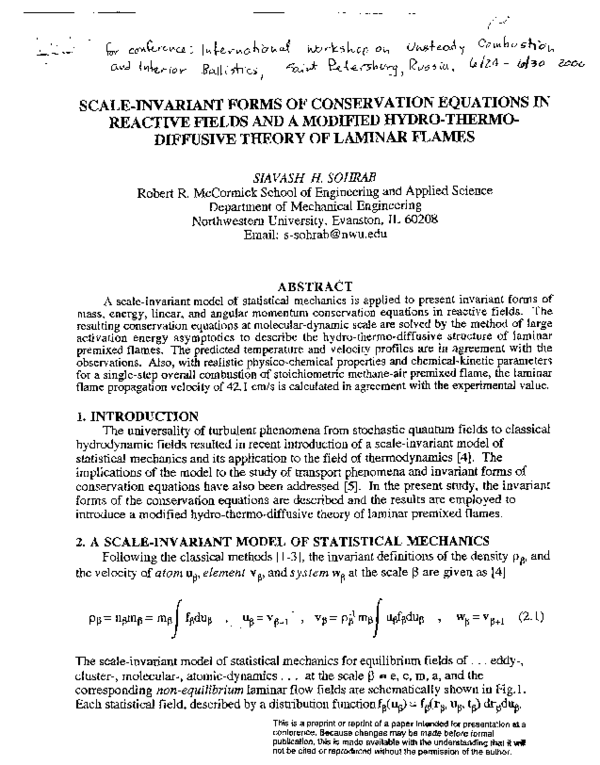 (PDF) Scale-Invariant Forms of Conservation Equations in Reactive Fields and a Modified Hydro ...