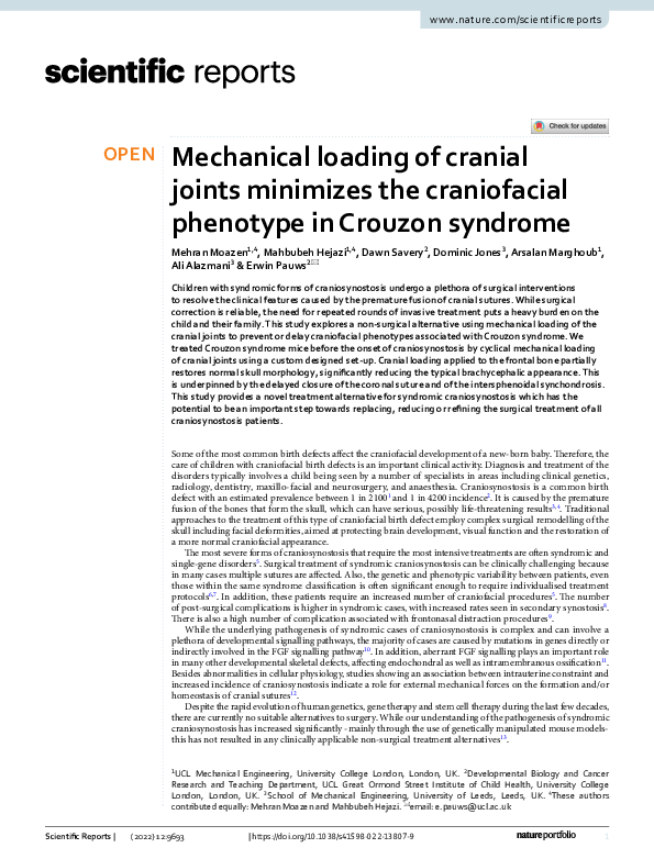 (PDF) Mechanical loading of cranial joints minimizes the craniofacial phenotype in Crouzon syndrome