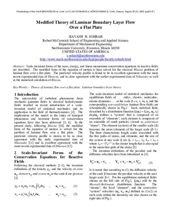 (PDF) Modified Theory of Laminar Boundary Layer Flow Over a Flat Plate