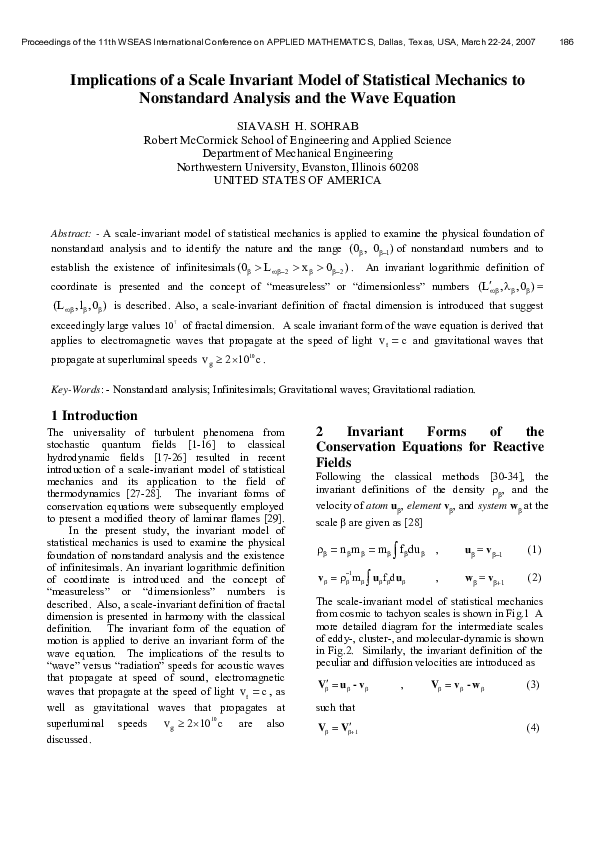 (PDF) Some implications of a scale invariant model of statistical mechanics to classical and ...