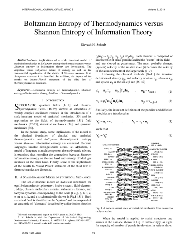 (PDF) Boltzmann entropy of thermodynamics versus Shannon entropy of ...