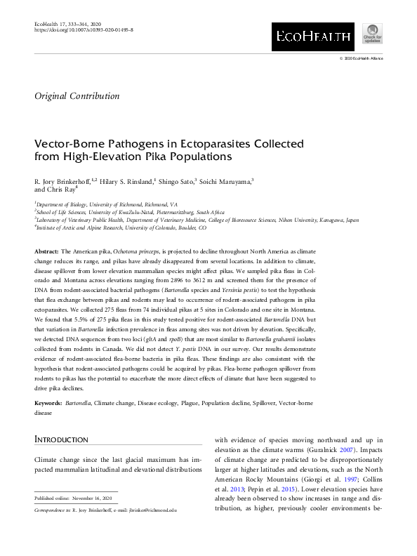 (PDF) Vector-Borne Pathogens in Ectoparasites Collected from High ...