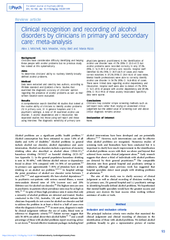 (PDF) Clinical recognition and recording of alcohol disorders by ...