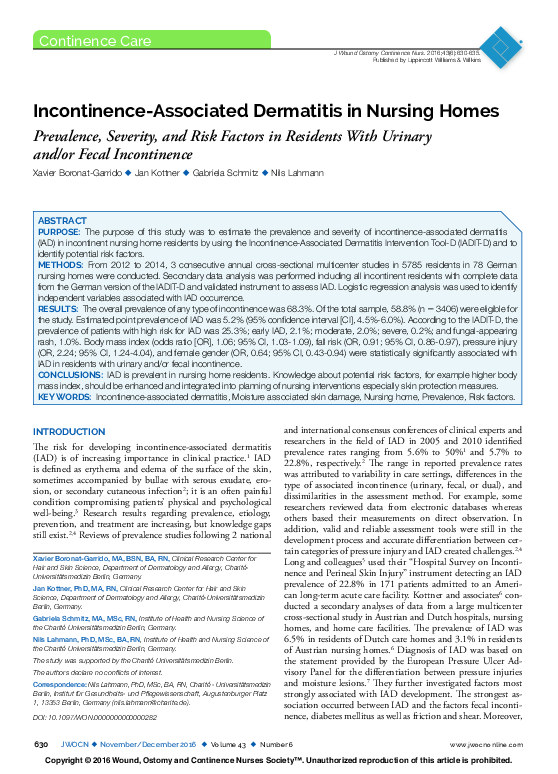 (PDF) Incontinence-Associated Dermatitis in Nursing Homes