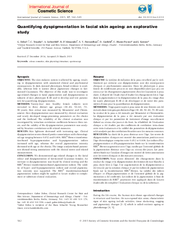 (PDF) Quantifying dyspigmentation in facial skin ageing: an explorative ...