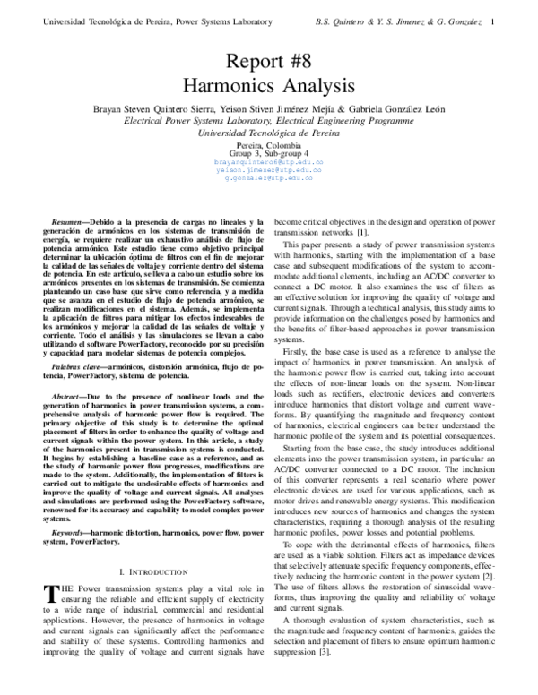 (PDF) Report #8 Harmonics Analysis