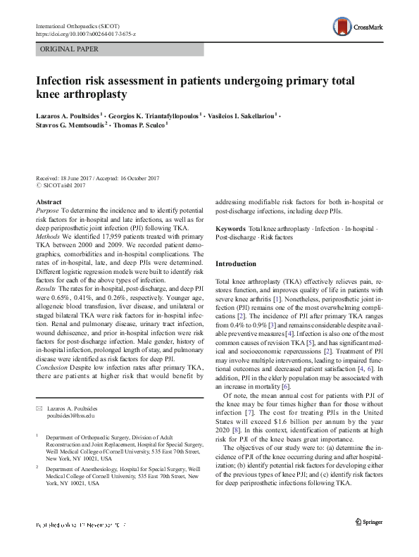 (PDF) Infection risk assessment in patients undergoing primary total ...