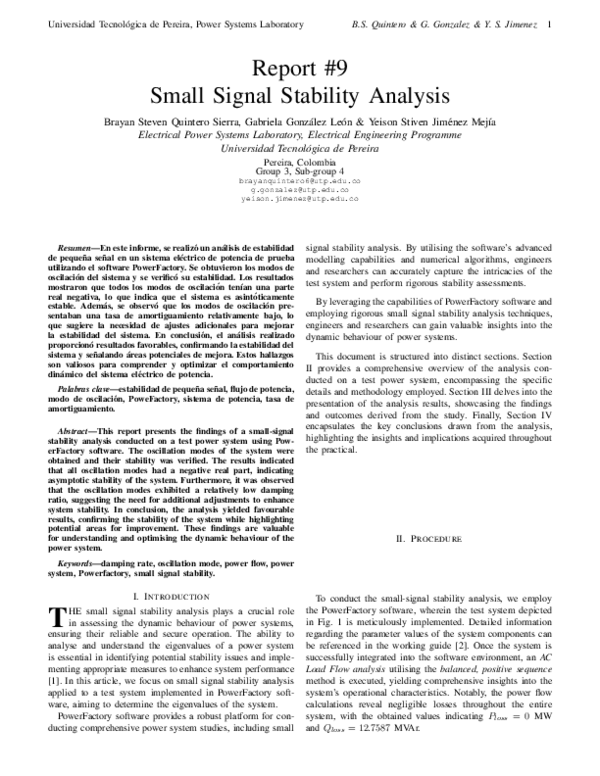 (PDF) Report #9 Small Signal Stability Analysis