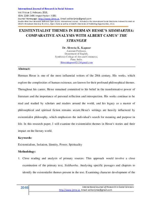 (PDF) EXISTENTIALIST THEMES IN HERMAN HESSE'S SIDDHARTHA: COMPARATIVE ...