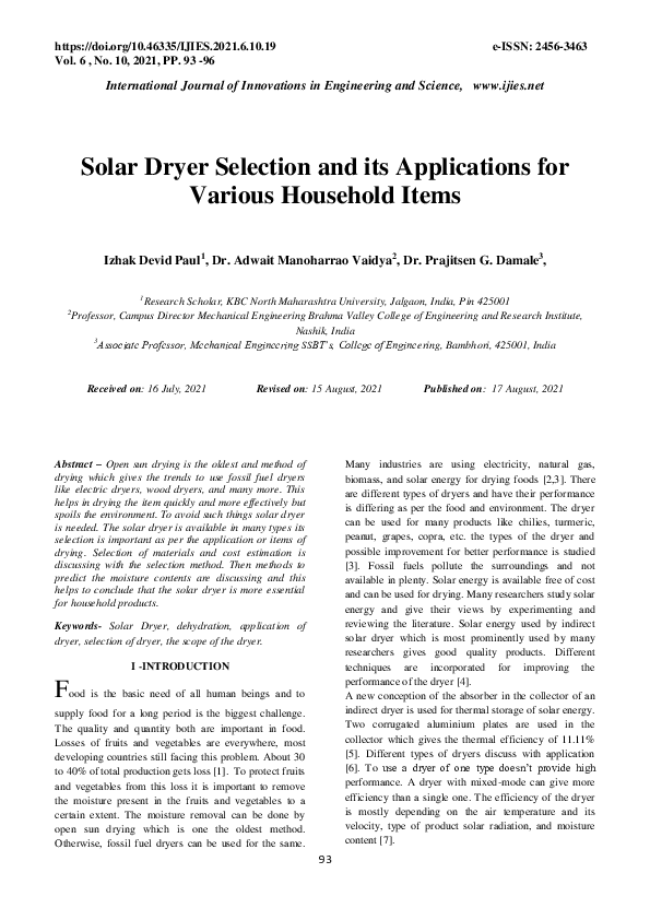 (PDF) Solar Dryer Selection and its Applications for Various Household Items