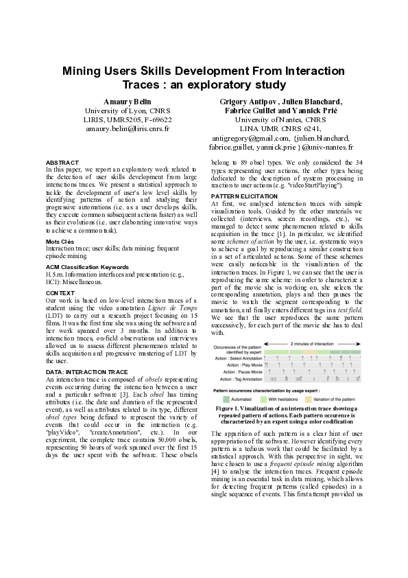 (PDF) Mining Users Skills Development From Interaction Traces: an exploratory study | Fabrice ...