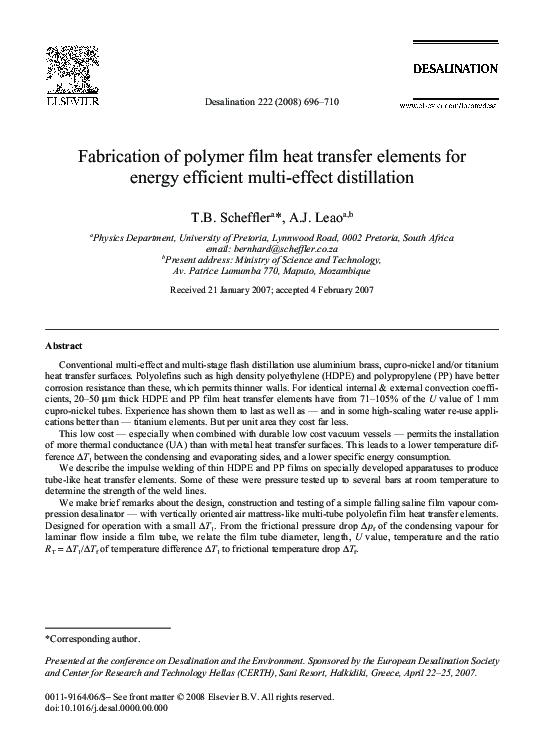 (PDF) Fabrication of polymer film heat transfer elements for energy ...