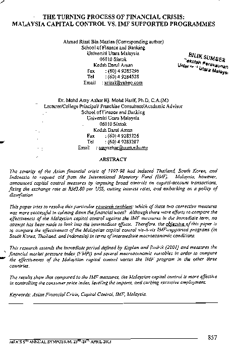 (PDF) The turning process of financial crisis: Malaysia capital control ...