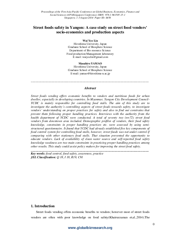 (PDF) Street foods safety in Yangon: A case study on street food ...