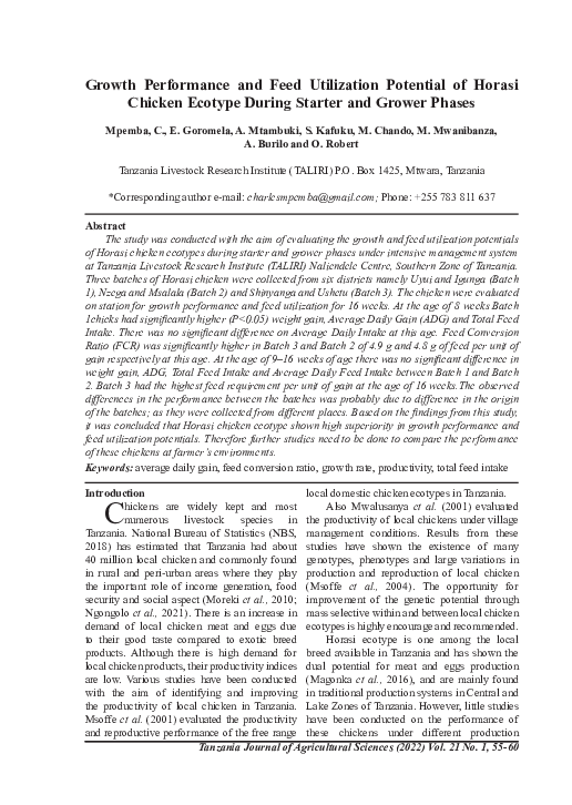 (PDF) GROWTH PERFORMANCE AND FEED UTILIZATION POTENTIAL OF HORASI ...