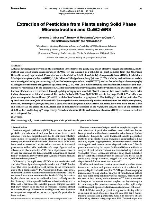 (PDF) Extraction of Pesticides from Plants using Solid Phase Microextraction and QuEChERS ...