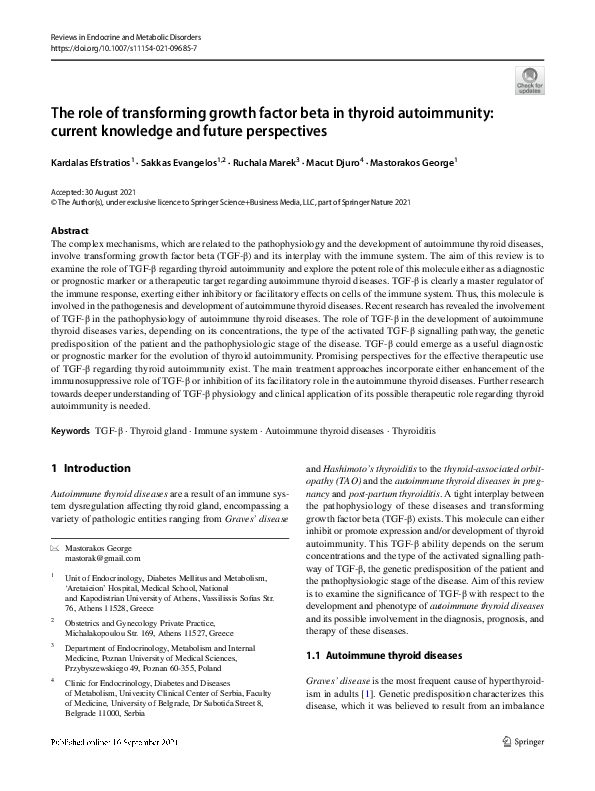 (PDF) The role of transforming growth factor beta in thyroid autoimmunity: current knowledge and ...