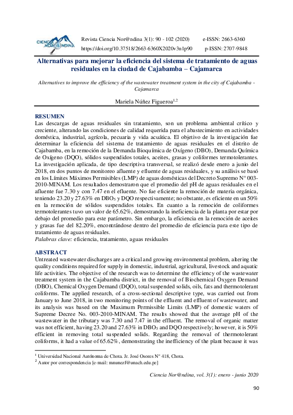 (PDF) Alternativas para mejorar la eficiencia del sistema de tratamiento de aguas residuales en ...