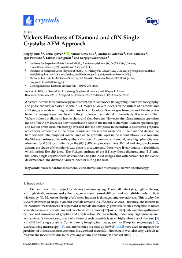 (PDF) Vickers Hardness of Diamond and cBN Single Crystals: AFM Approach ...