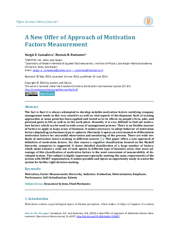 (PDF) New Classification for Measuring Motivation Factors