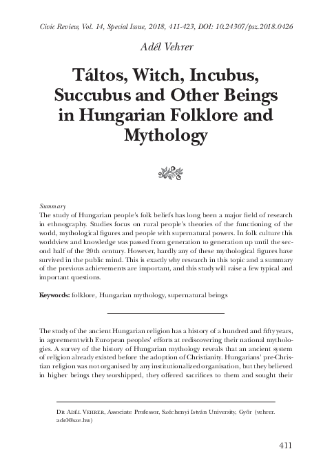 (PDF) Táltos, Witch, Incubus, Succubus and Other Beings in Hungarian ...