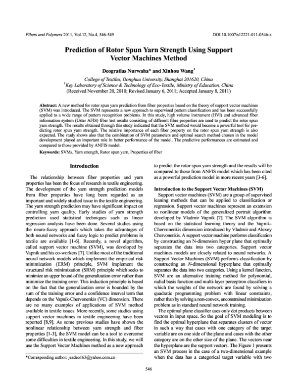 (PDF) Prediction of rotor spun yarn strength using support vector machines method