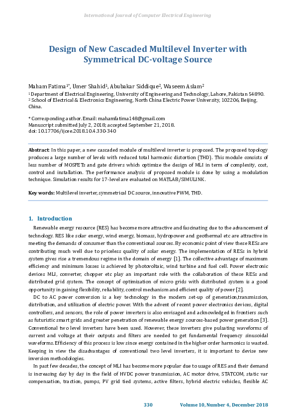 (PDF) Design of New Cascaded Multilevel Inverter with Symmetrical DC-voltage Source