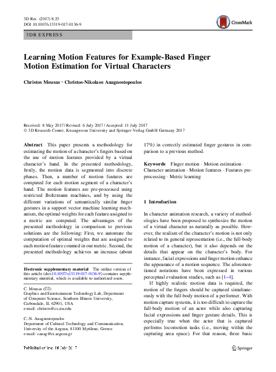 (PDF) Learning Motion Features for Example-Based Finger Motion ...