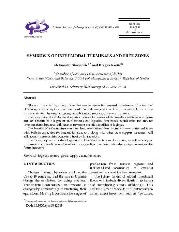 (PDF) Symbiosis of intermodal terminals and free zones