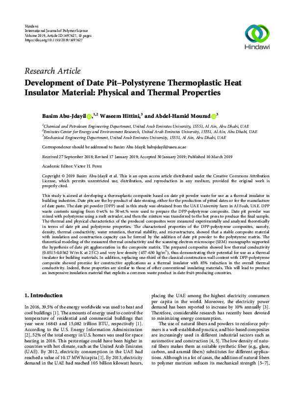 (PDF) Development of Date Pit–Polystyrene Thermoplastic Heat Insulator ...