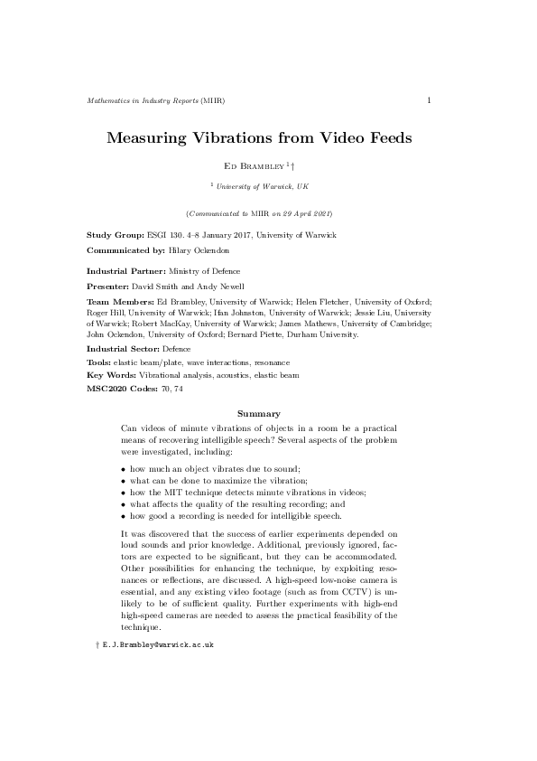 (PDF) Measuring Vibrations from Video Feeds