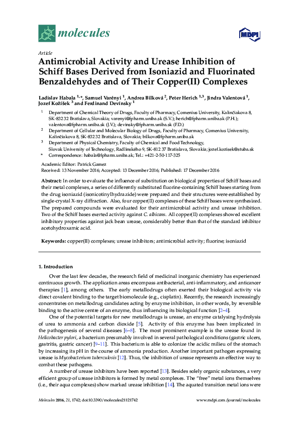 (PDF) Antimicrobial Activity and Urease Inhibition of Schiff Bases Derived from Isoniazid and ...