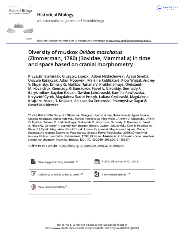 (PDF) Diversity of muskox Ovibos moschatus (Zimmerman, 1780) (Bovidae ...