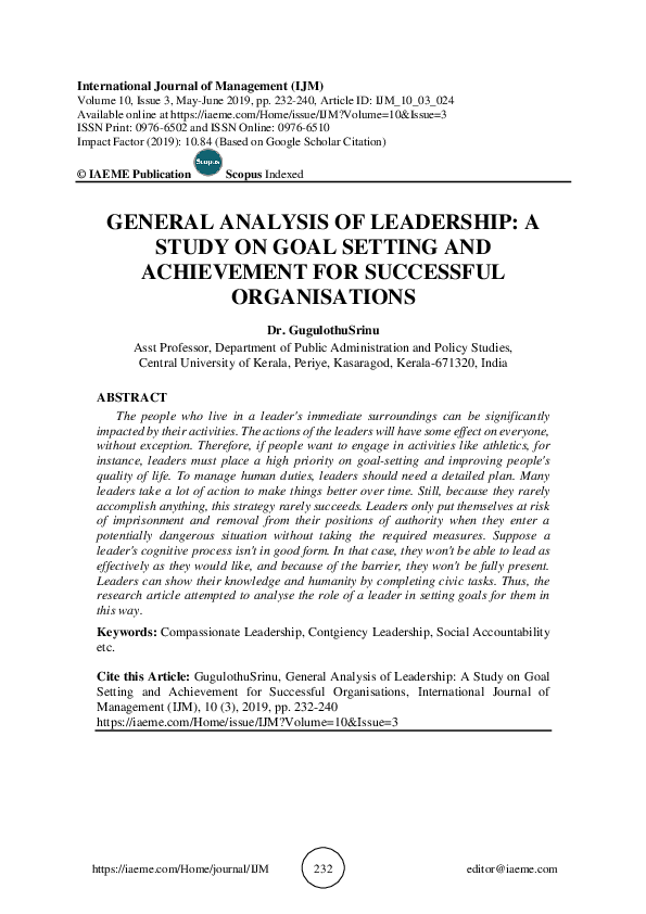 (PDF) GENERAL ANALYSIS OF LEADERSHIP: A STUDY ON GOAL SETTING AND ...