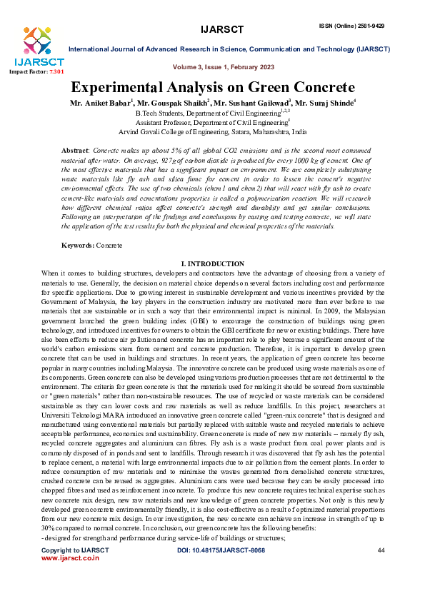 (PDF) Experimental Analysis on Green Concrete