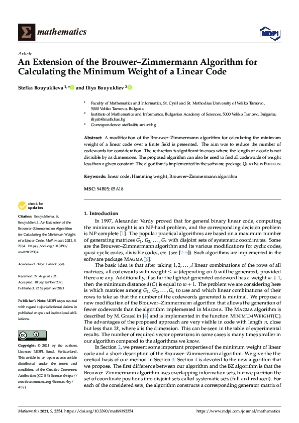 (PDF) An Extension of the Brouwer–Zimmermann Algorithm for Calculating ...
