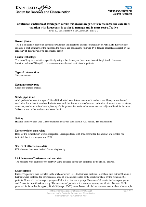 (PDF) Continuous infusion of lorazepam versus midazolam in patients in ...