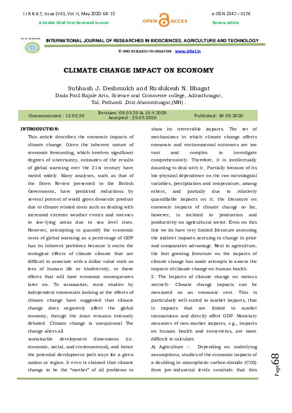 (PDF) Climate Change Impact on Economy