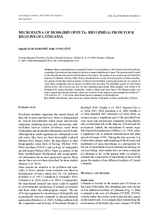 (PDF) Microfauna of Moss (Bryophyta: Bryopsida) from Four Rregions of ...