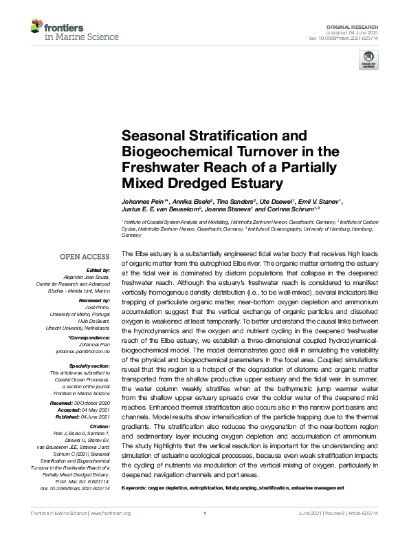 (PDF) Seasonal Stratification and Biogeochemical Turnover in the ...