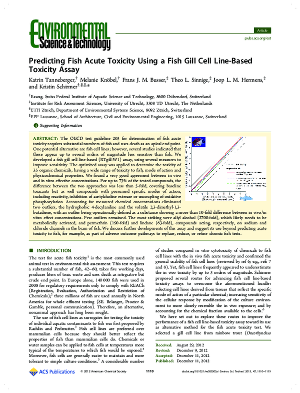 (PDF) Predicting Fish Acute Toxicity Using a Fish Gill Cell Line-Based ...