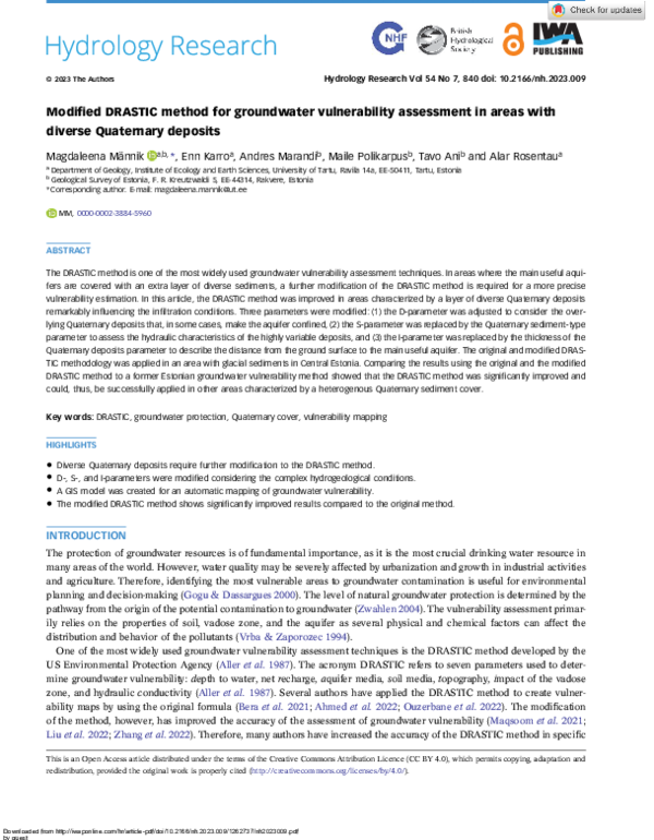 Pdf Modified Drastic Method For Groundwater Vulnerability Assessment In Areas With Diverse
