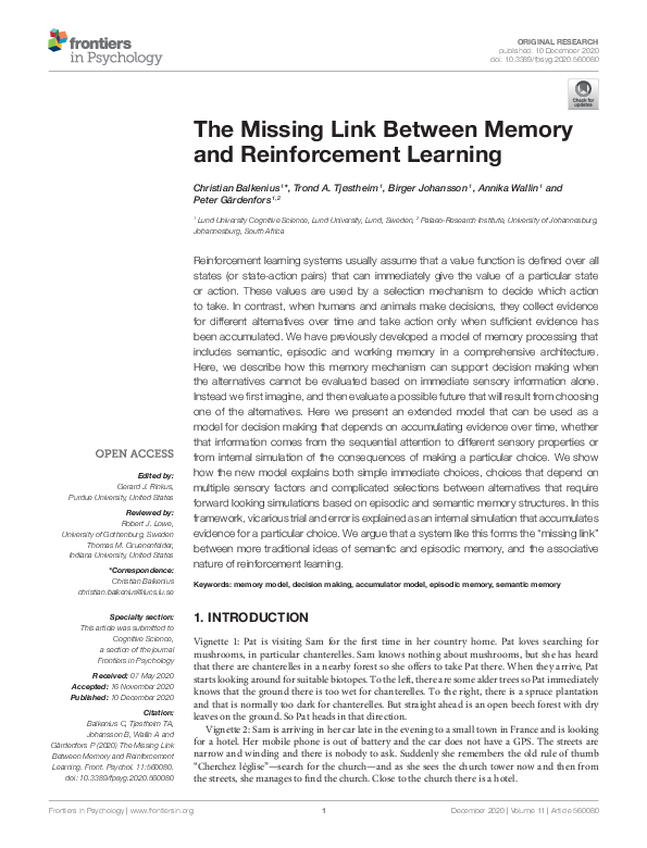 (PDF) The Missing Link Between Memory and Reinforcement Learning