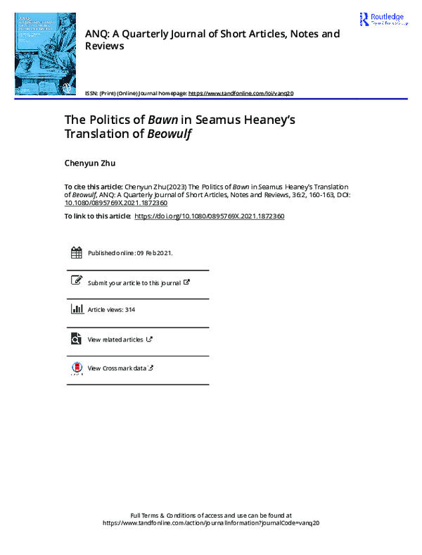 (PDF) The Politics of Bawn in Seamus Heaney’s Translation of Beowulf